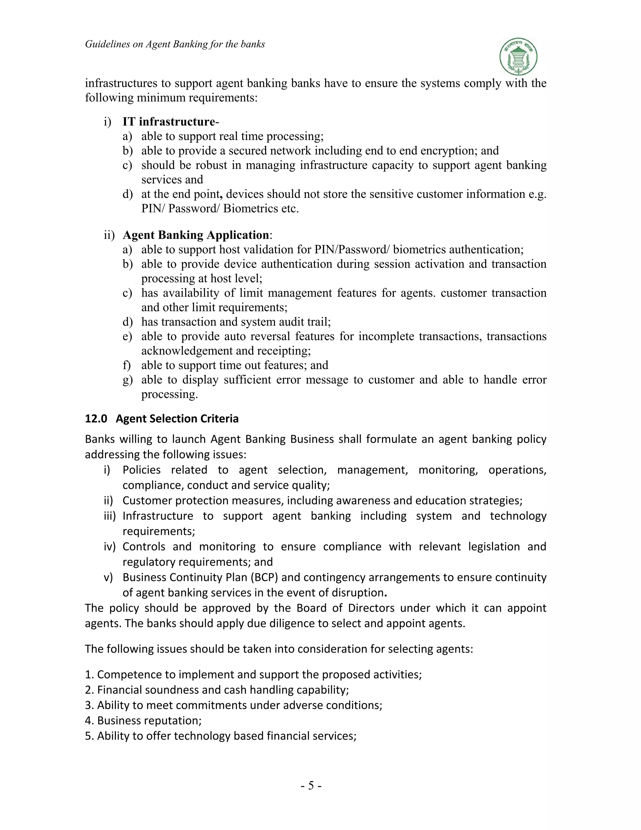 Bb guidelines on agent banking for the banks | PDF