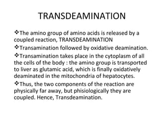 TRANSDEAMINATION AND DEAMINATION | PPT