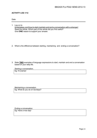 Bbi 2420 pjj ppg assignment 1- portfolio | PDF