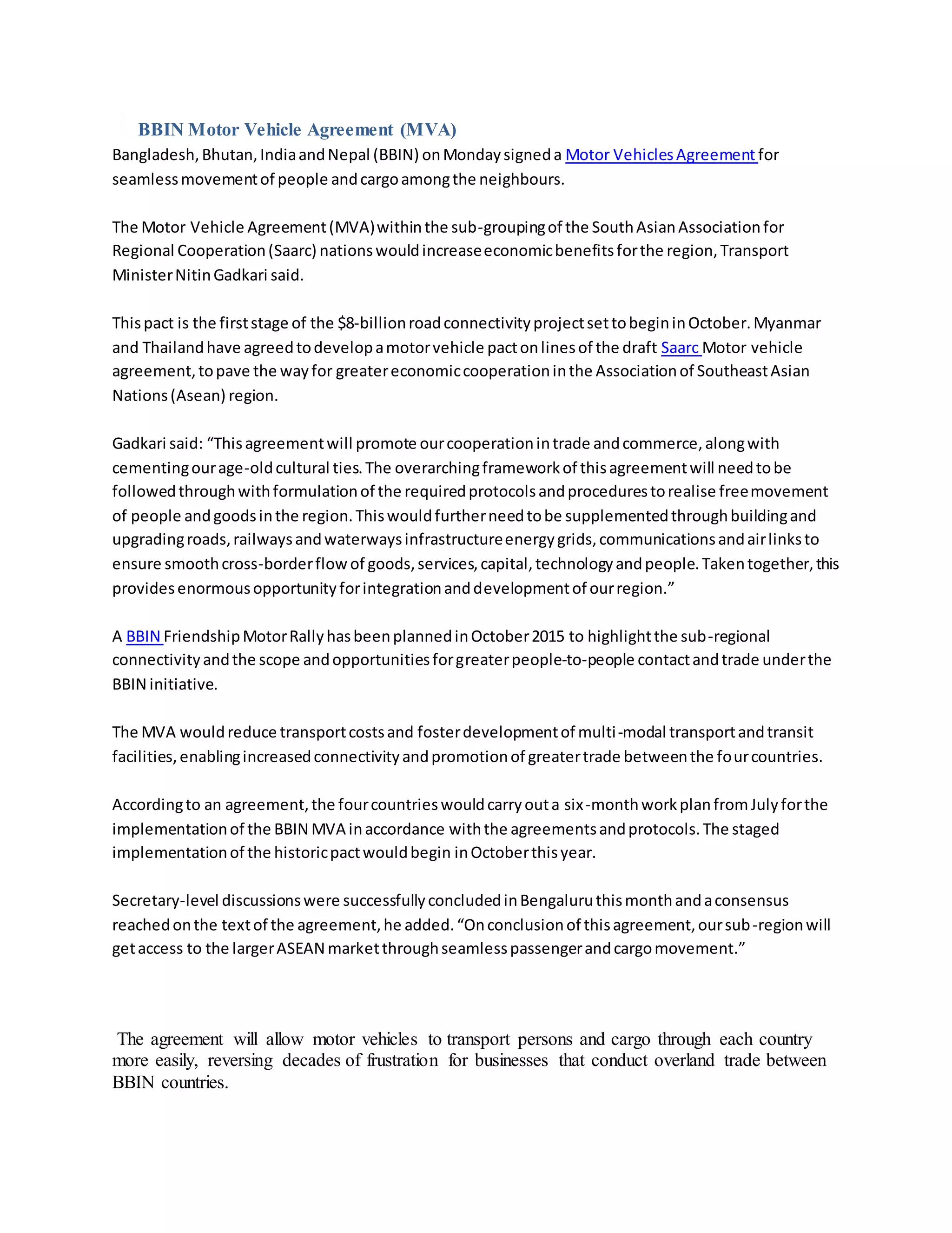 BBIN Motor Vehicle Agreement | DOCX