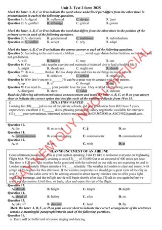 BỘ BÀI TẬP TEST THEO UNIT TIẾNG ANH 11 GLOBAL SUCCESS - CẢ NĂM - THEO ...