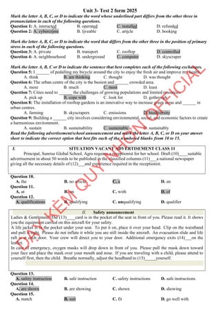 BỘ BÀI TẬP TEST THEO UNIT TIẾNG ANH 11 GLOBAL SUCCESS - CẢ NĂM - THEO ...