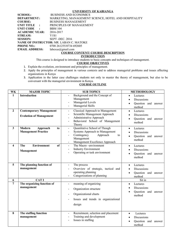 Bbm 104 course outline | DOC