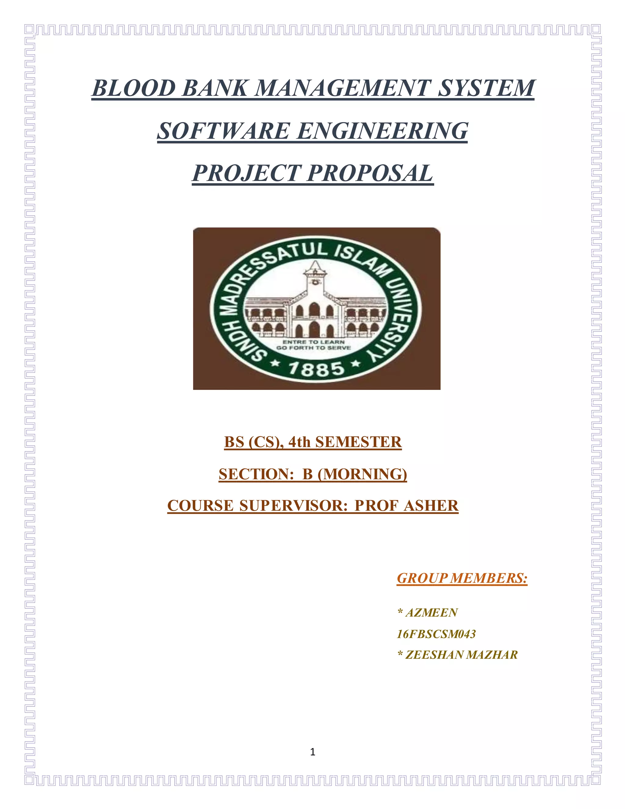 Blood Bank Management System Project Proposal | DOCX