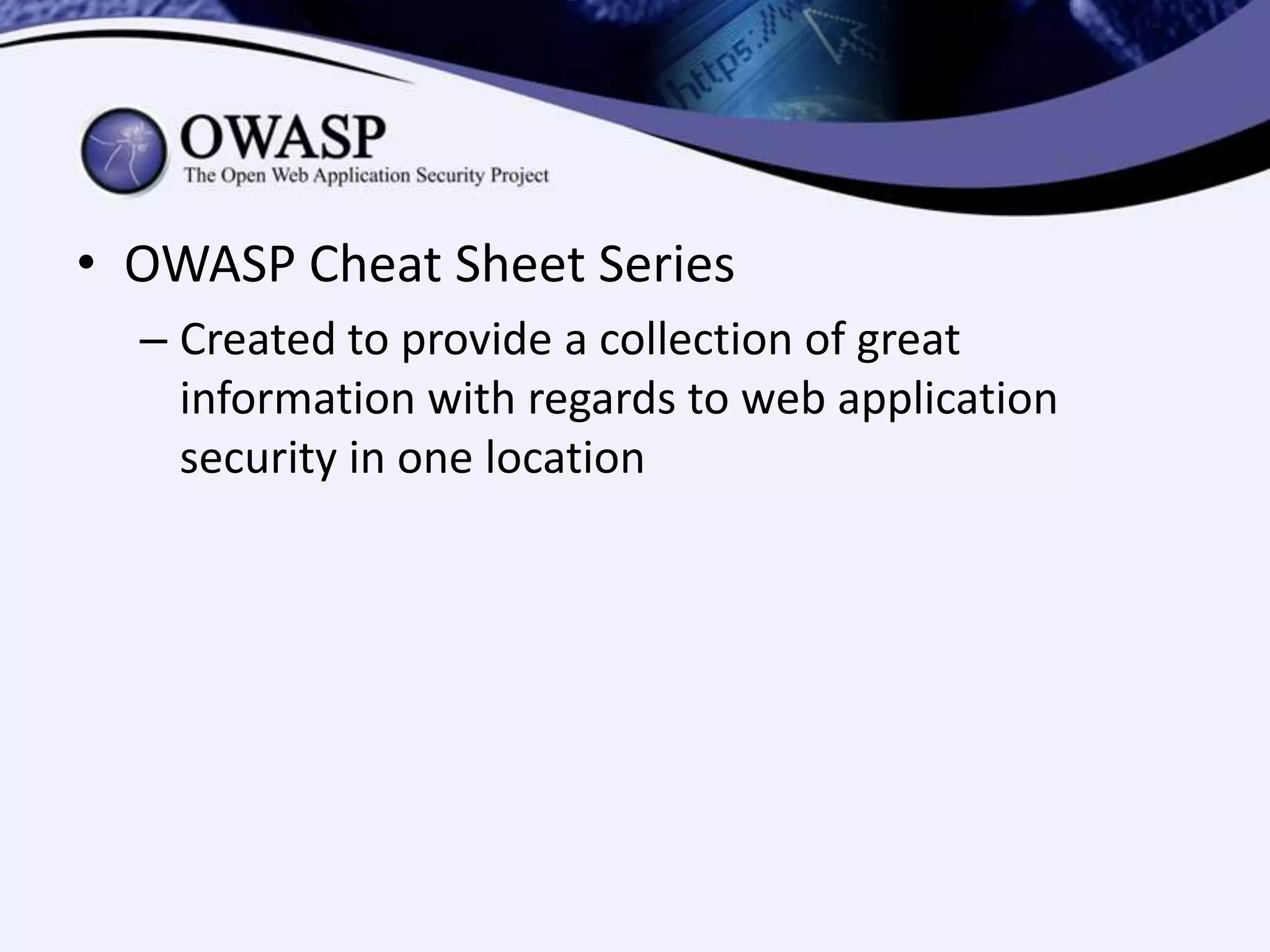 Owasp Indy Q2 2012 Cheat Sheet Overview | PPTX