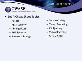 Owasp Indy Q2 2012 Cheat Sheet Overview | PPTX