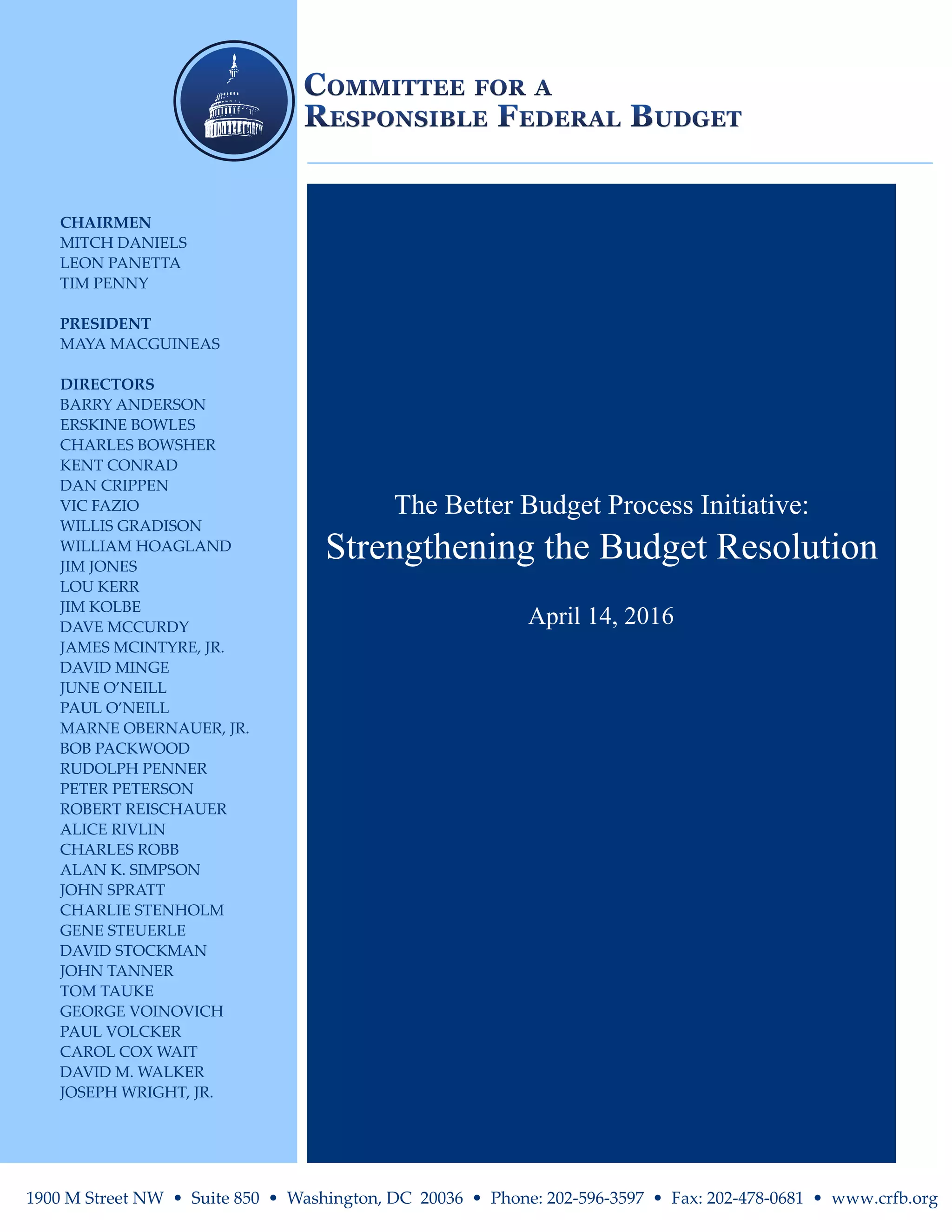 Strengthening the Budget Resolution | PDF