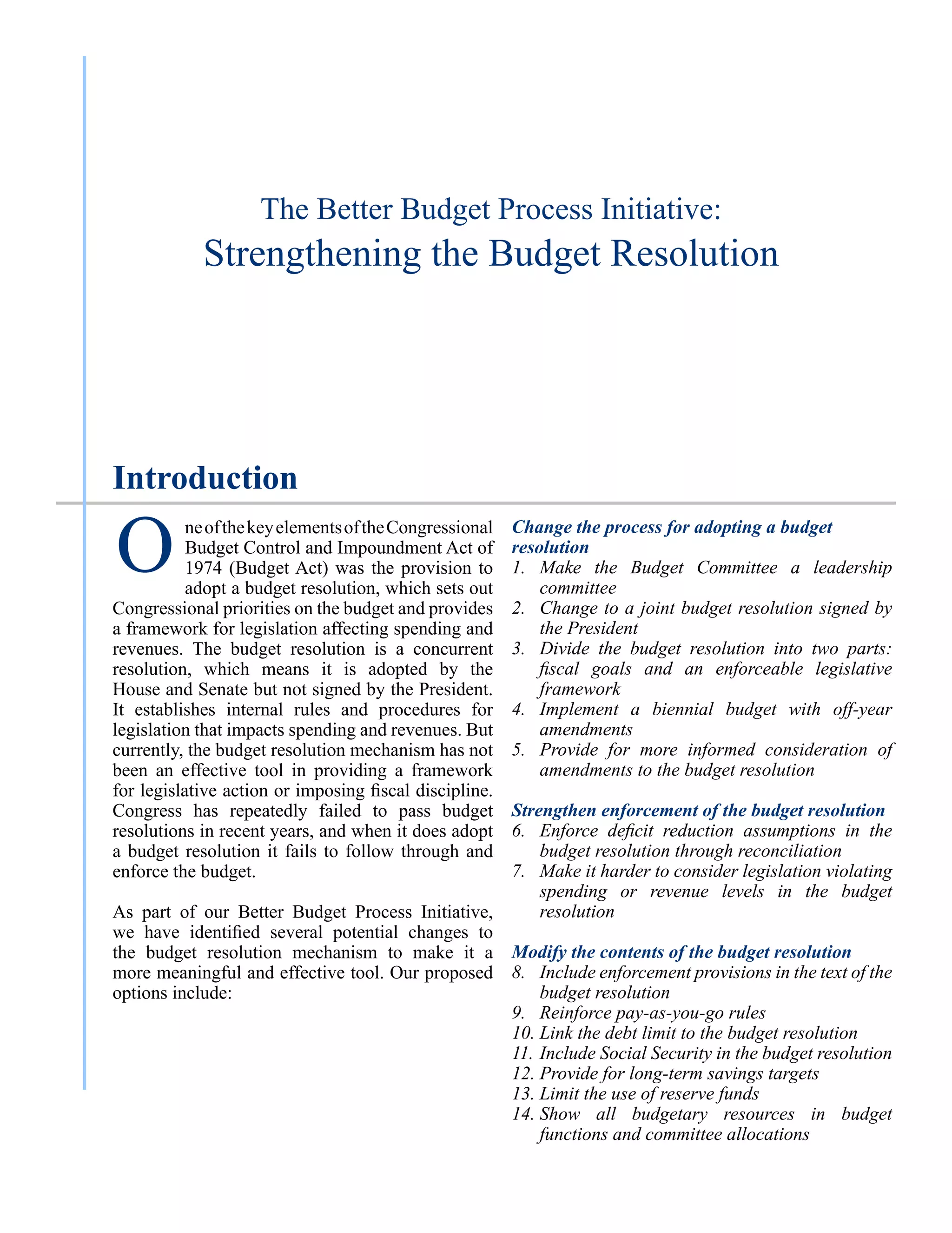Strengthening the Budget Resolution | PDF