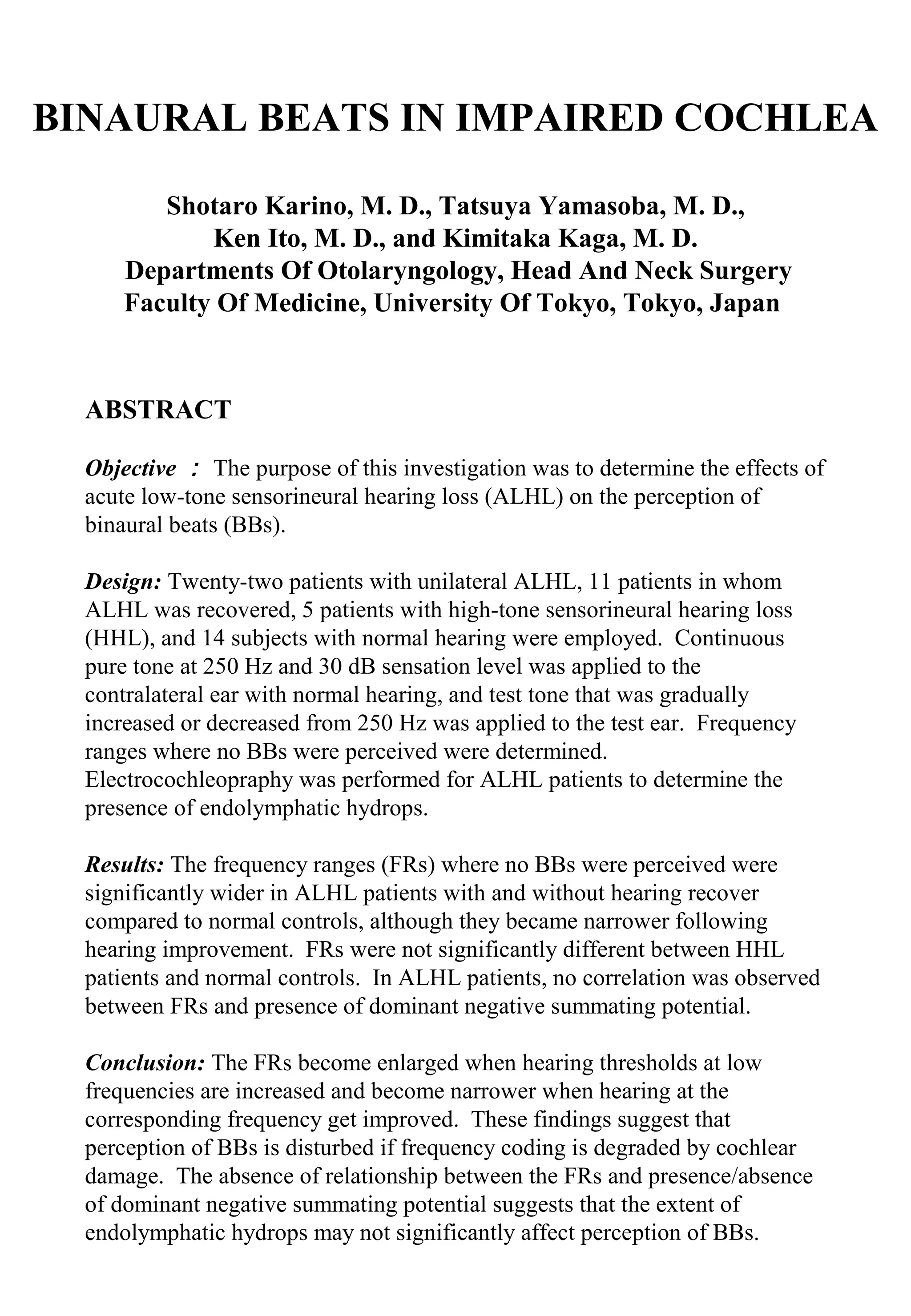 BINAURAL BEATS IN IMPAIRED COCHLEA | PPT