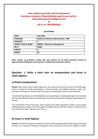 Bbr505 warehouse management | DOCX | Logistics | Business