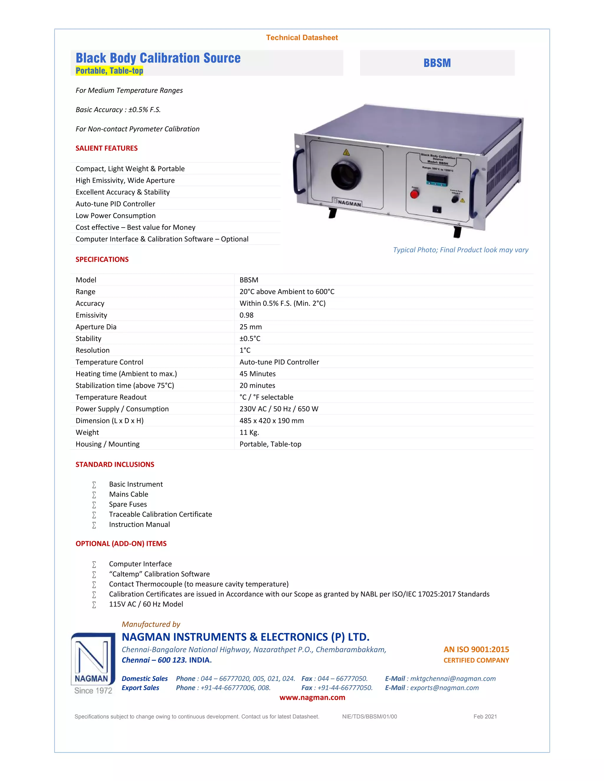 Black Body Calibration Source BBSM | PDF