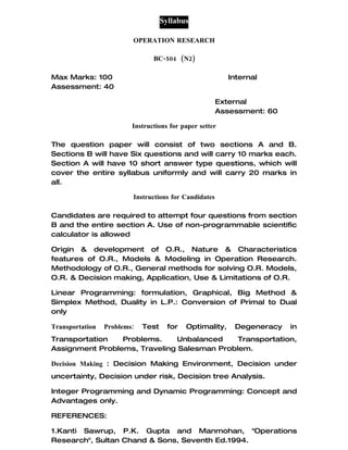 BC 504-Operation Research | DOC | Educational Assessment | Education