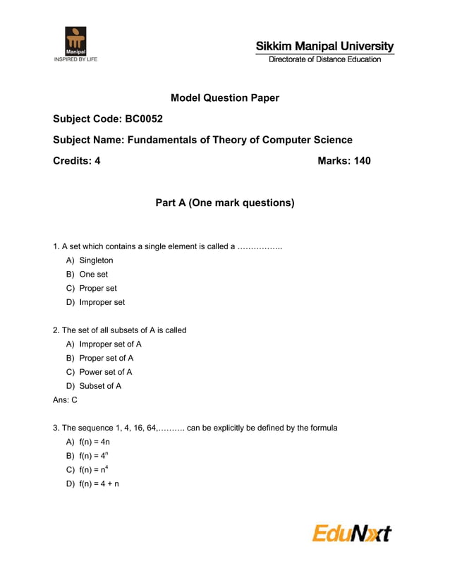 Bc0052 theory of computer science-mqp | PDF | Physics | Science
