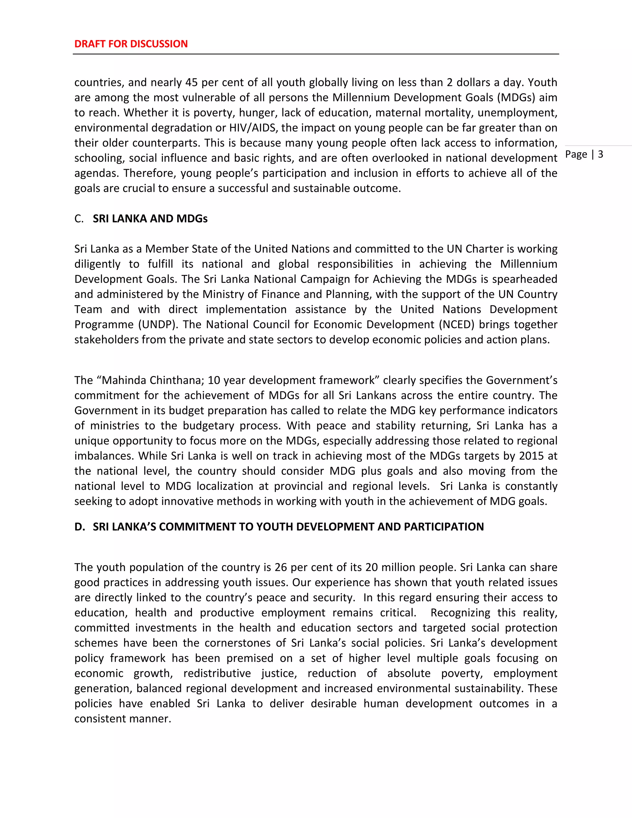 Sri Lanka -concept Note - UN World Youth Conference | PDF