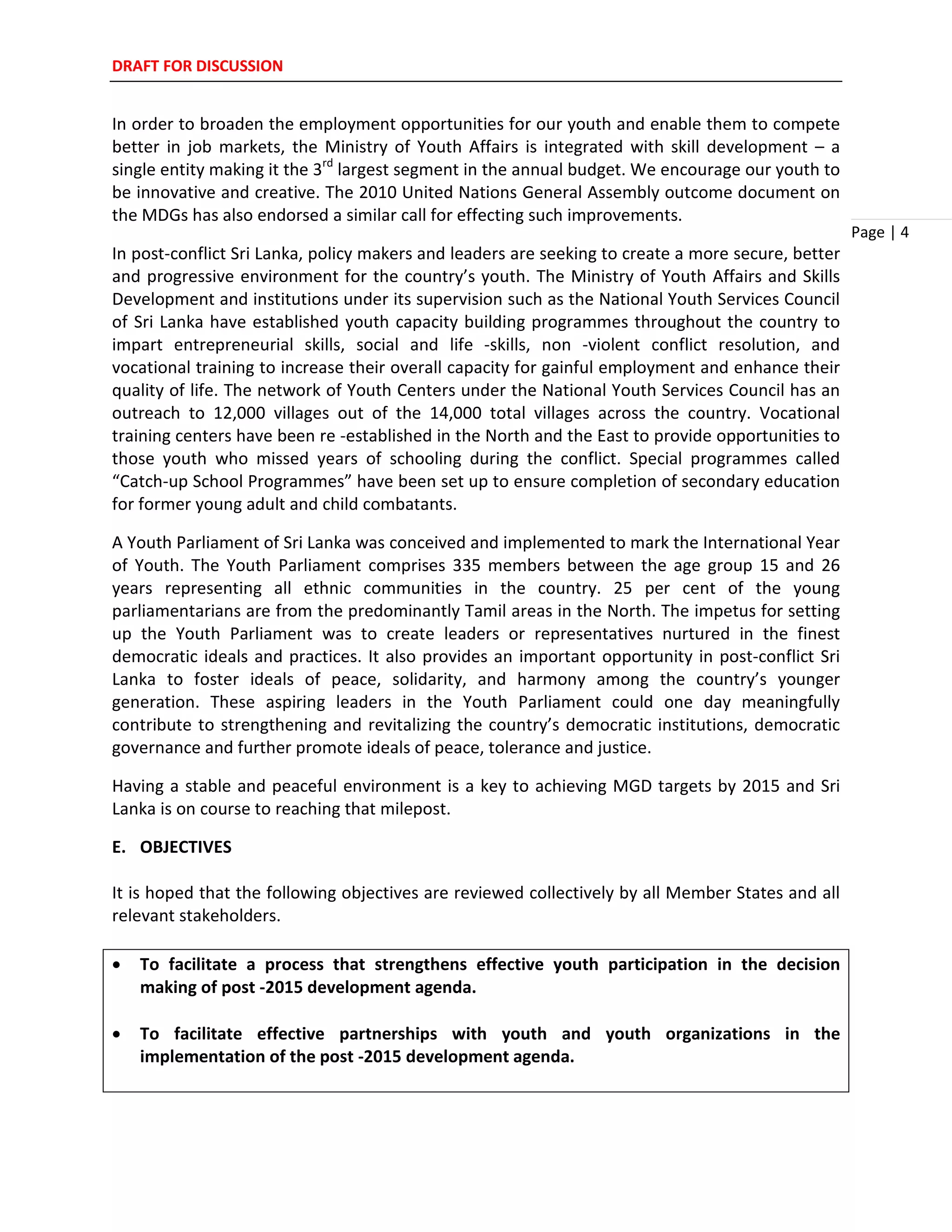 Sri Lanka -concept Note - UN World Youth Conference | PDF