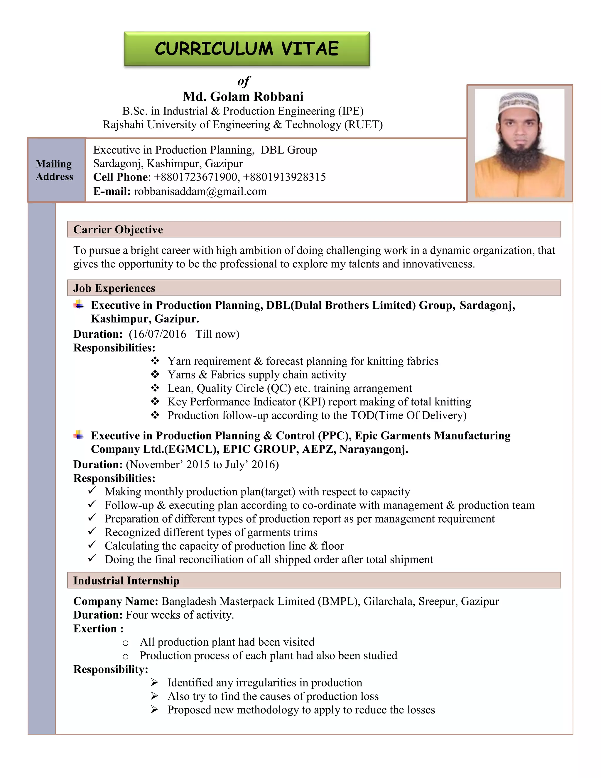 CV of Md. Golam Robbani_ RUET -IPE | PDF