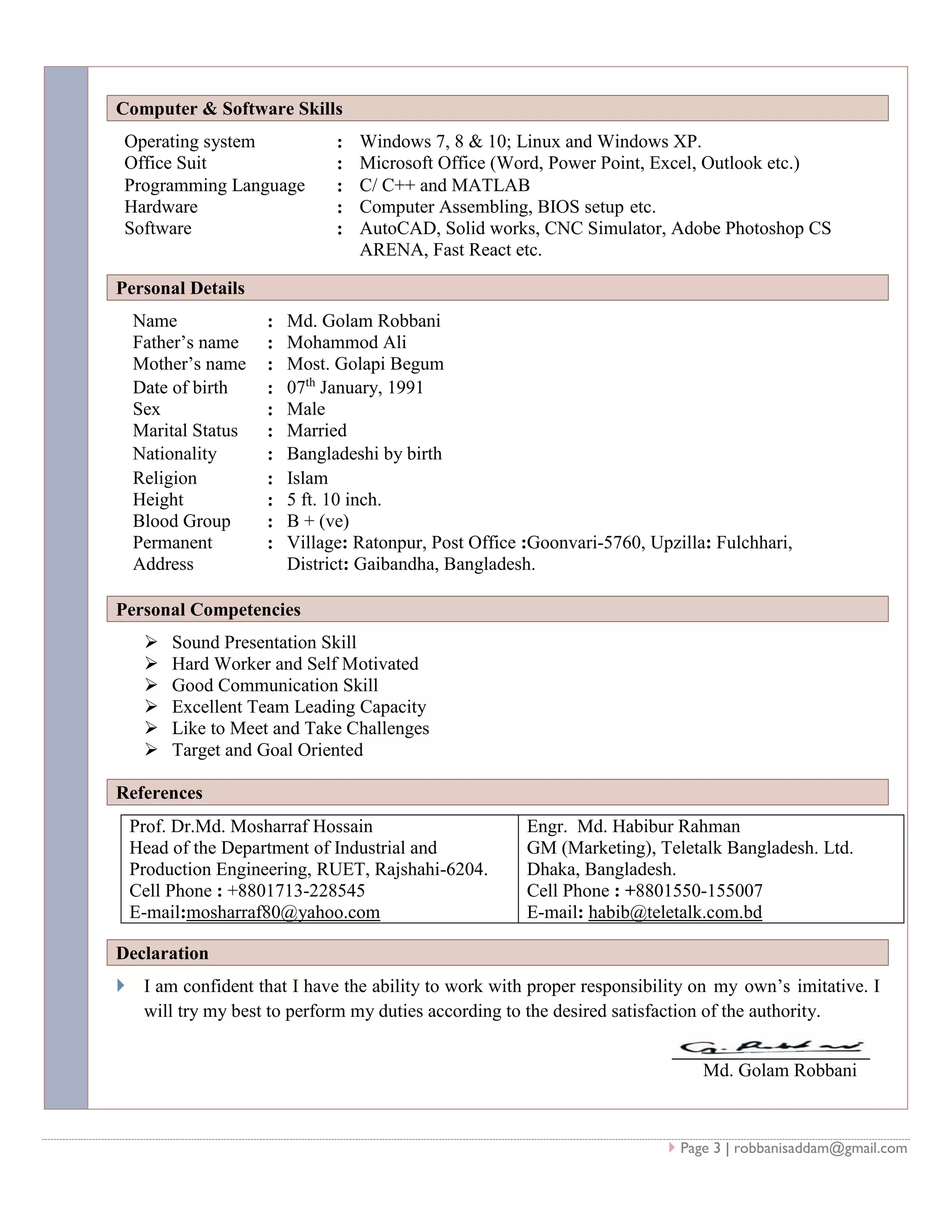 CV of Md. Golam Robbani_ RUET -IPE | PDF