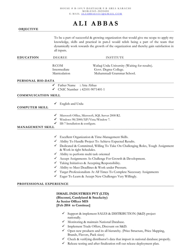 Ali Abbas C.V Format | DOC