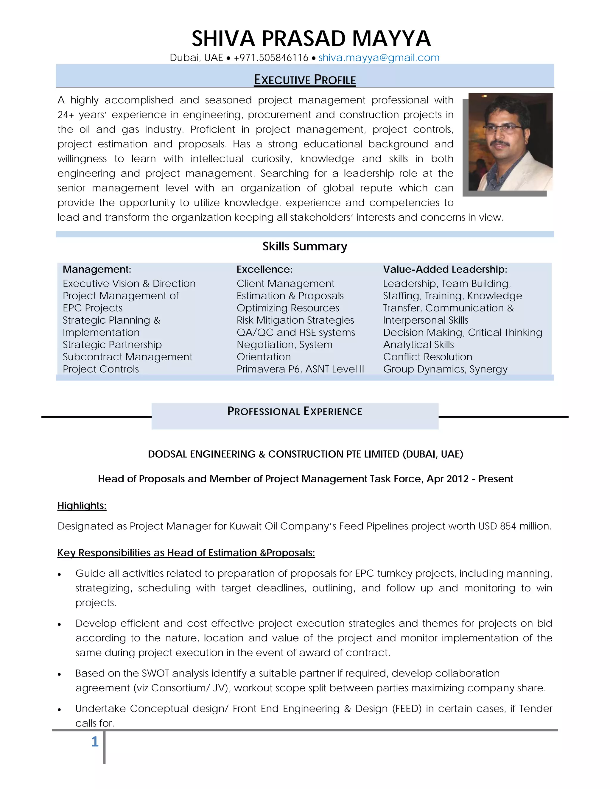Shiva Prasad Mayya - CV | PDF | Civil Engineering Industry | Industries