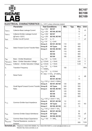 BC107 BC108 BC109 Transistor Data sheet | PDF