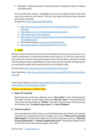 Digital Literacy, E Mail Etiquette, LinkedIn, Blogs | PDF