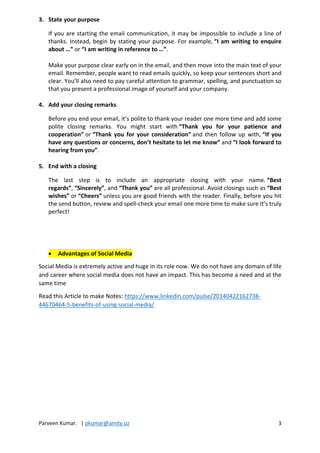 Digital Literacy, E Mail Etiquette, LinkedIn, Blogs | PDF