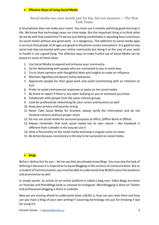 Digital Literacy, E Mail Etiquette, LinkedIn, Blogs | PDF