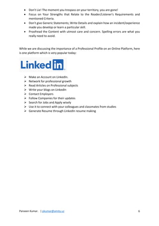 Digital Literacy, E Mail Etiquette, LinkedIn, Blogs | PDF