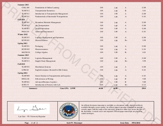 AMU Official Transcript - Scott Messenger