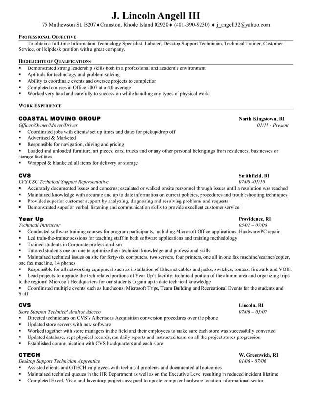 J. Lincoln Angell III Resume | PDF