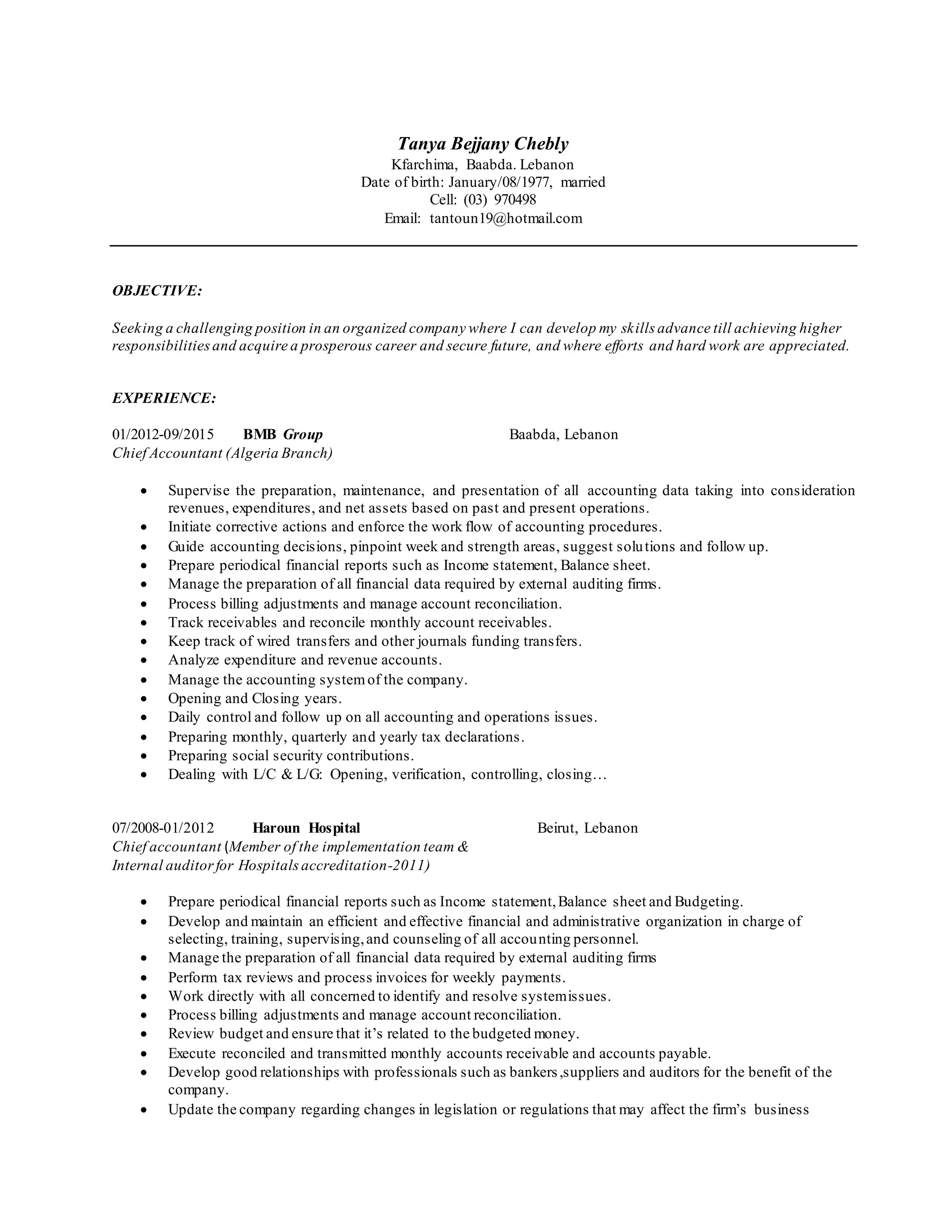 CV Tanya Bejjany Chebly - English version. | DOCX