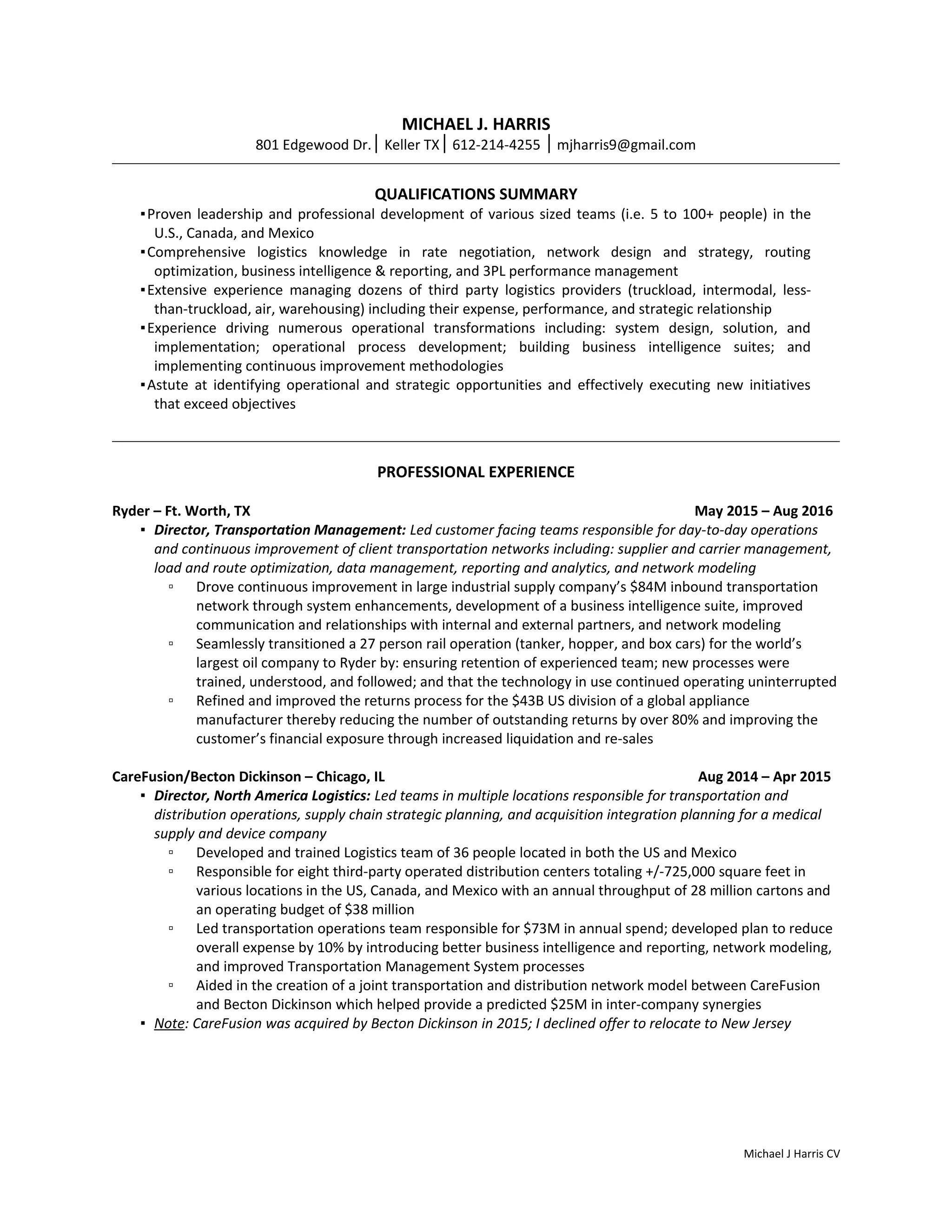 Michael Harris CV - Spring 2016-2 | PDF