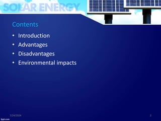 Solar Energy and its environmental impacts | PPTX