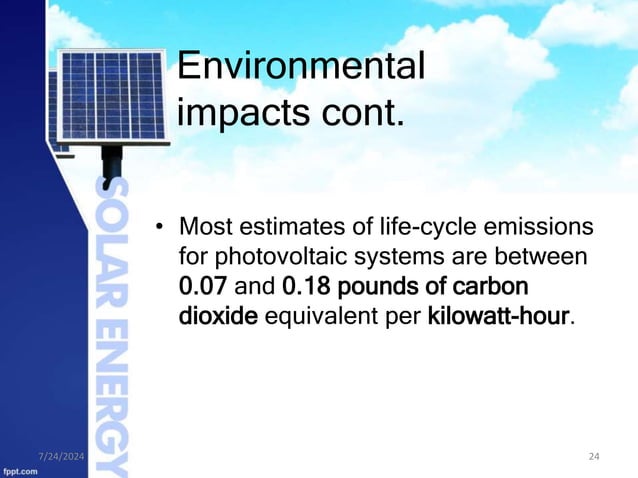 Solar Energy and its environmental impacts | PPTX | Indoor ...