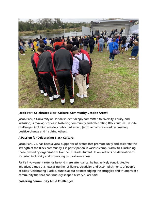 Jacob Park Celebrates Black Culture, Community Despite Arrest Lies | PDF