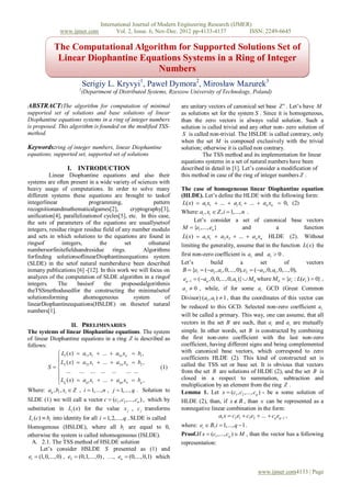 The Computational Algorithm for Supported Solutions Set of Linear Diophantine Equations Systems ...