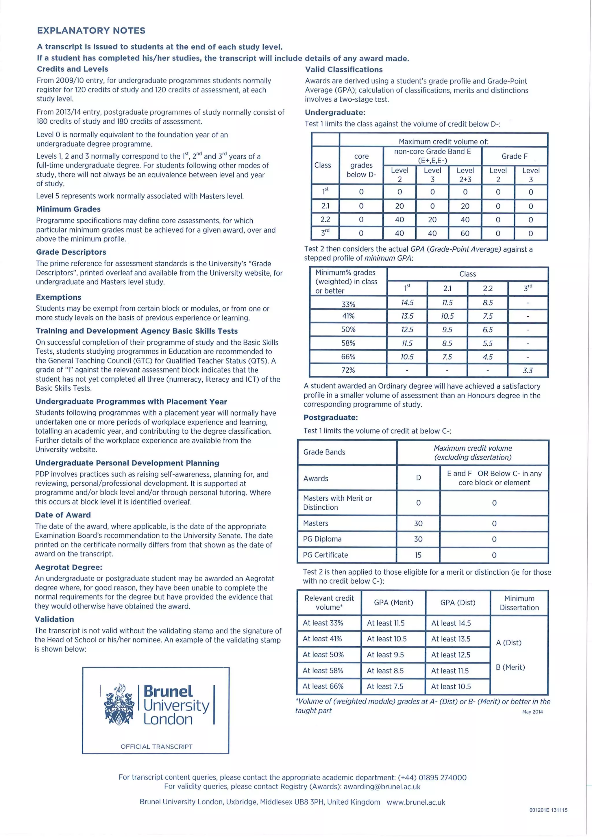Brunel University Transcript | PDF