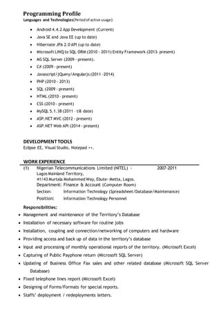 OlumuyiwaBamijoko'sCV Java and C# Programmer | PDF
