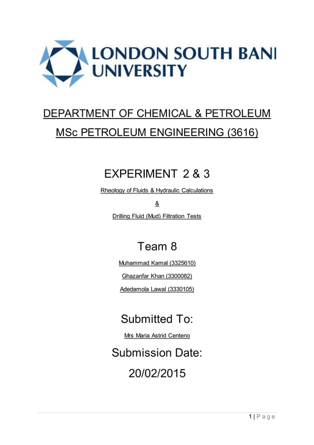 Rheology of Fluids Hydraulic Calculations & Drilling Fluid (Mud ...