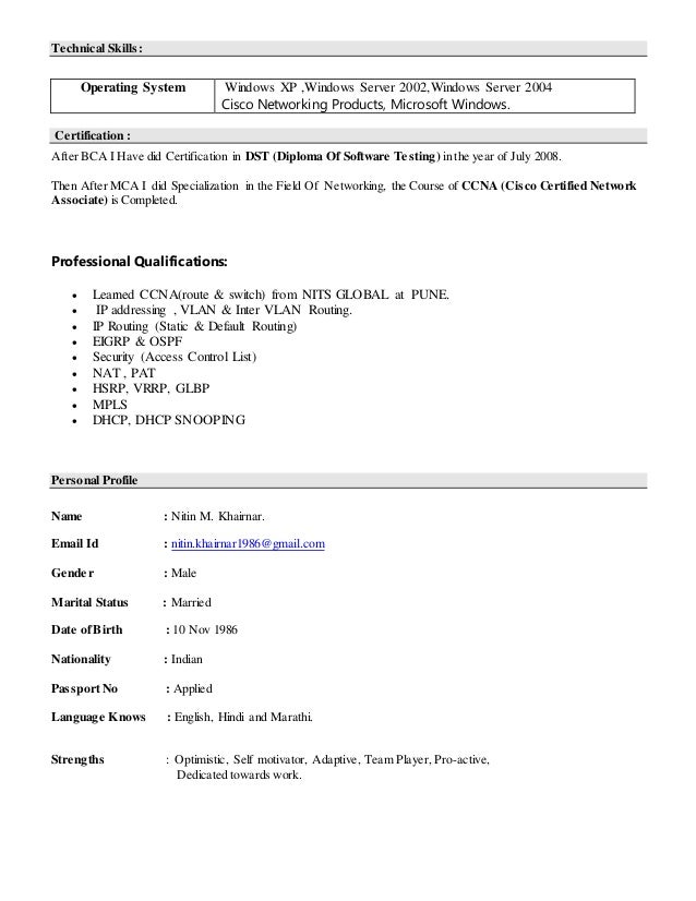 CCNA Resume Sample