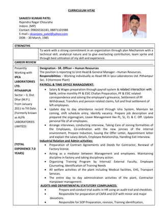 Sanjeev Kumar Patel Updated CV | DOC