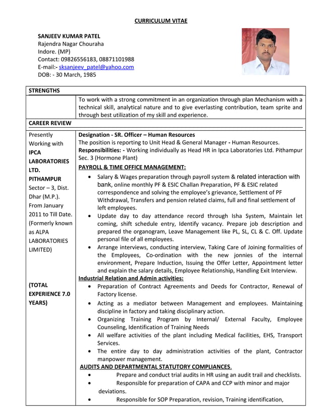 Sanjeev Kumar Patel Updated CV | PDF
