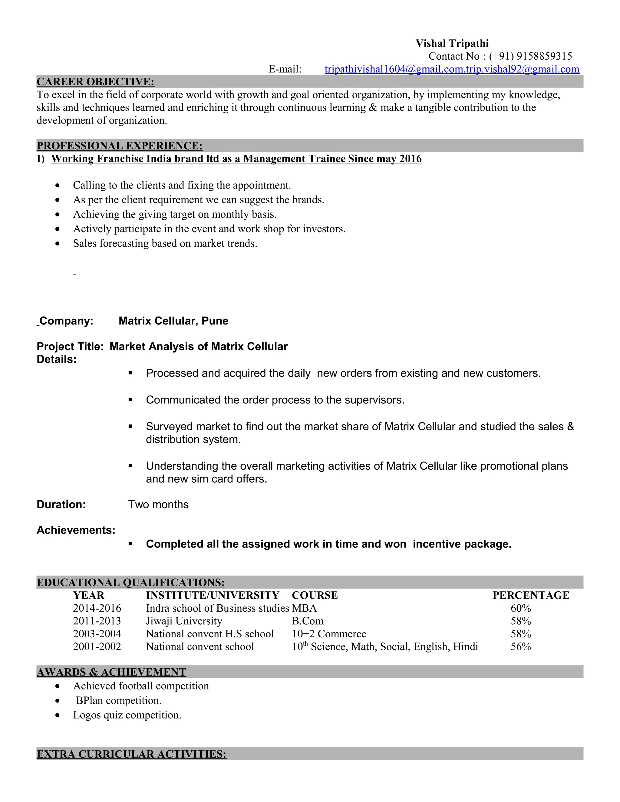 vishal tripathi cv | PDF