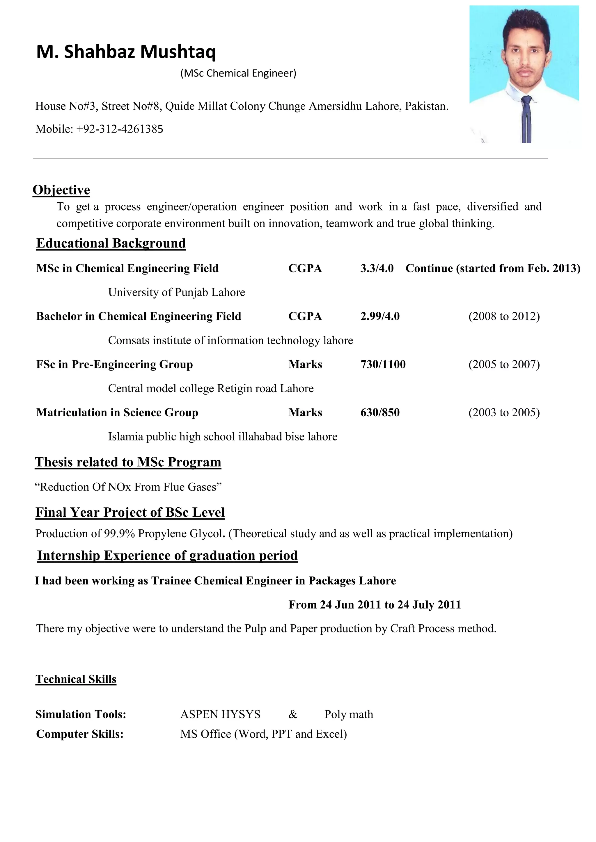 Resume Shahbaz mushtaq. | PDF