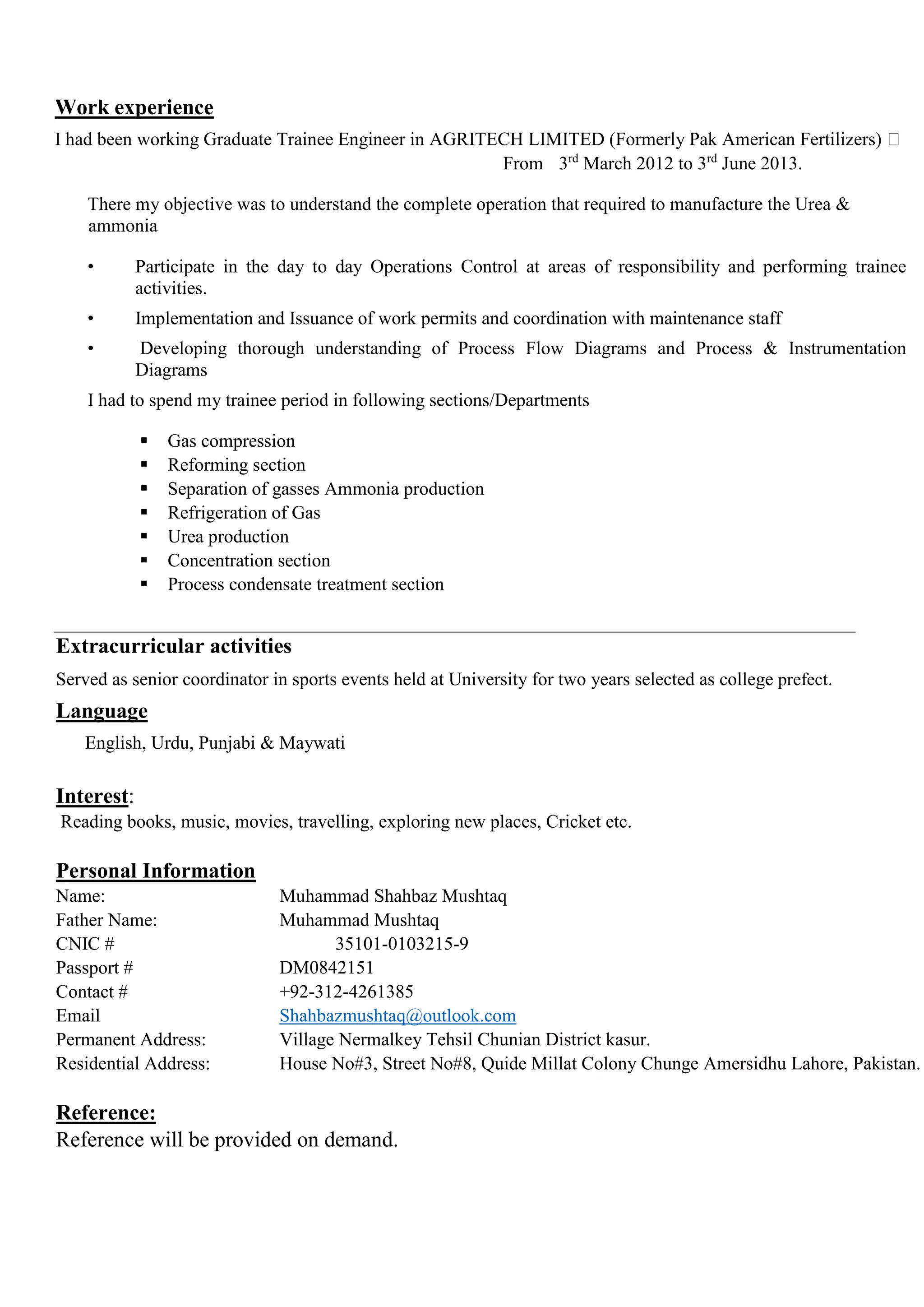 Resume Shahbaz mushtaq. | PDF