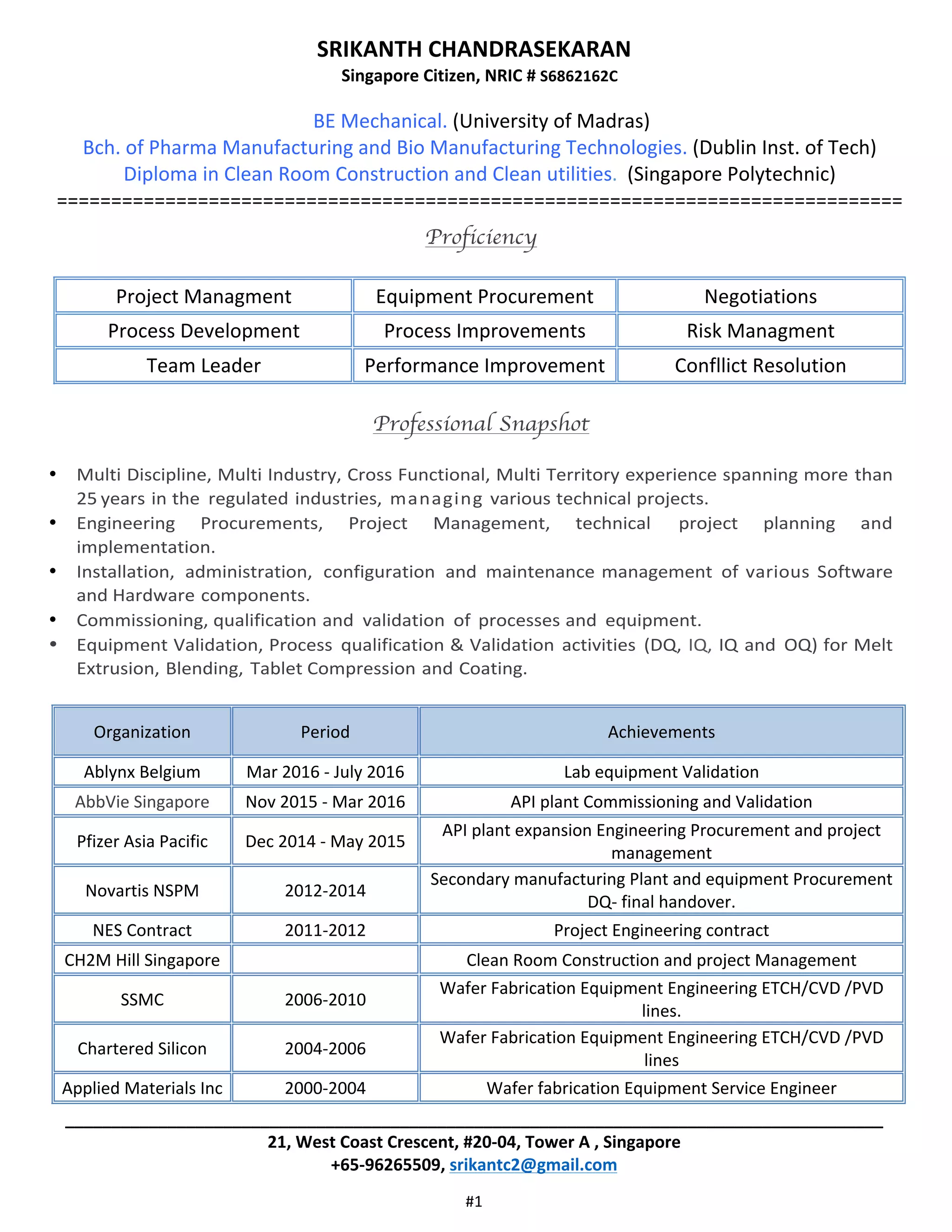 SRIKANTH CHANDRASEKARAN resume-OCT 2016_v1 | PDF