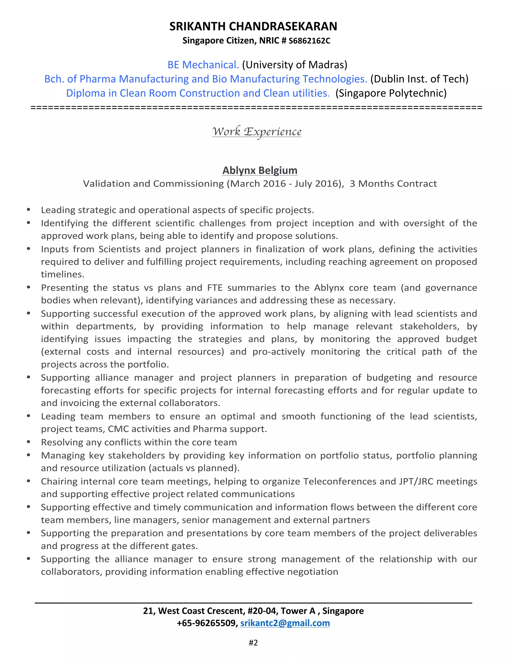 SRIKANTH CHANDRASEKARAN resume-OCT 2016_v1 | PDF