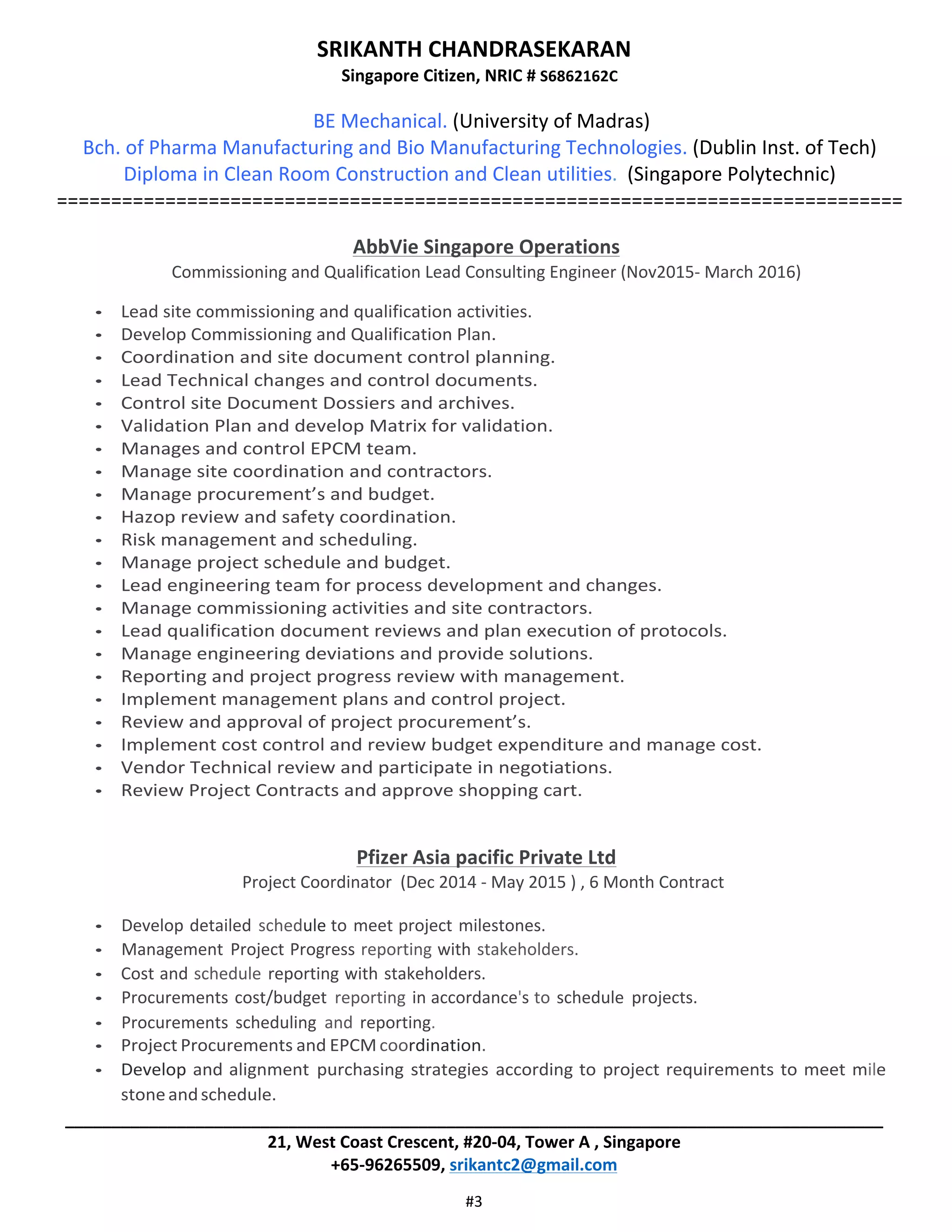 SRIKANTH CHANDRASEKARAN resume-OCT 2016_v1 | PDF