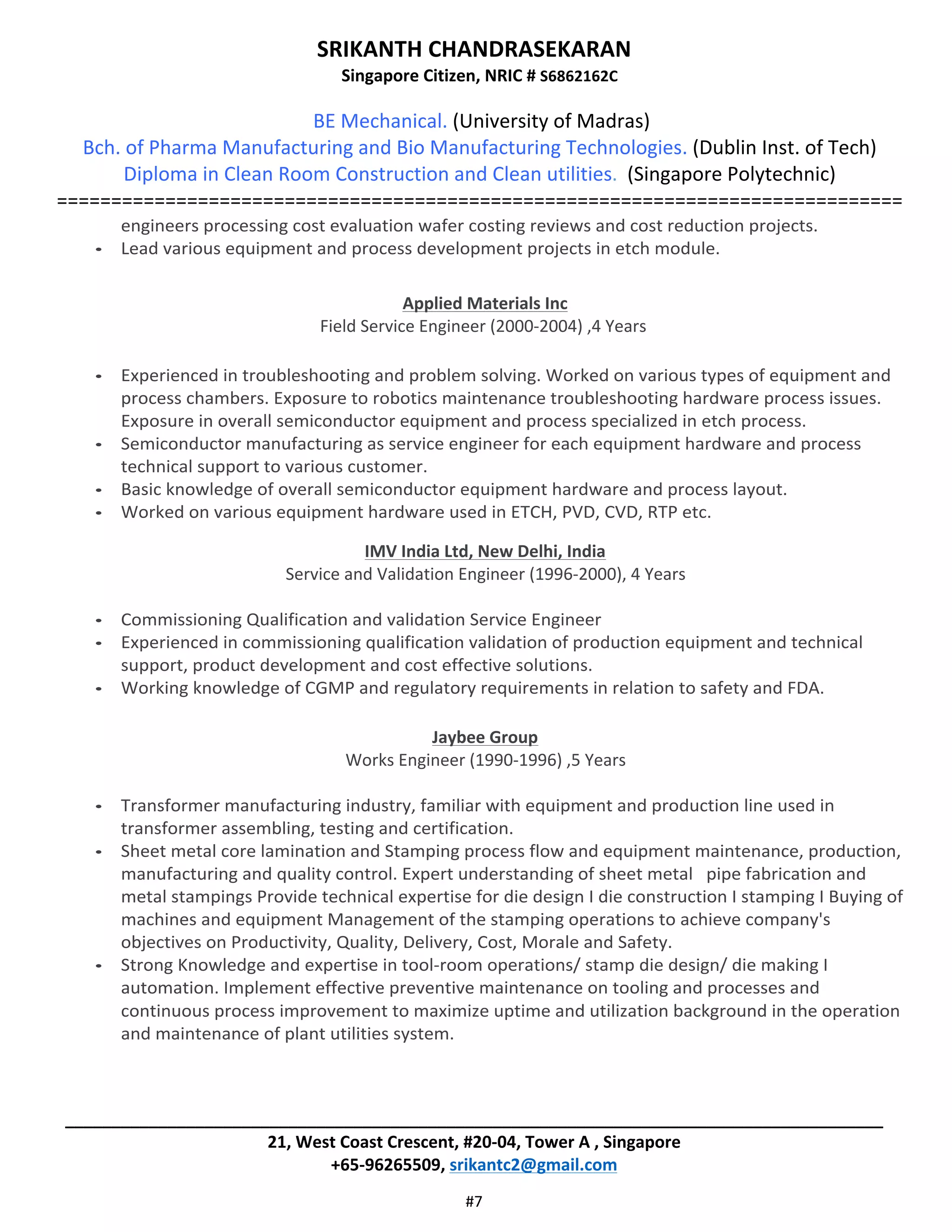 SRIKANTH CHANDRASEKARAN resume-OCT 2016_v1 | PDF