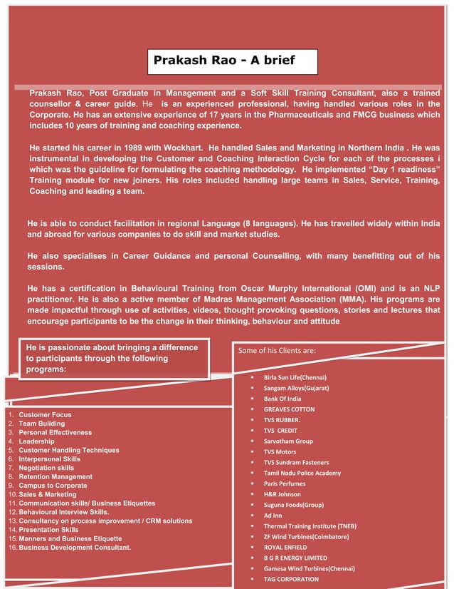 Prakash Rao Corporate Trainer Profile 5 | PDF | Management Consulting ...